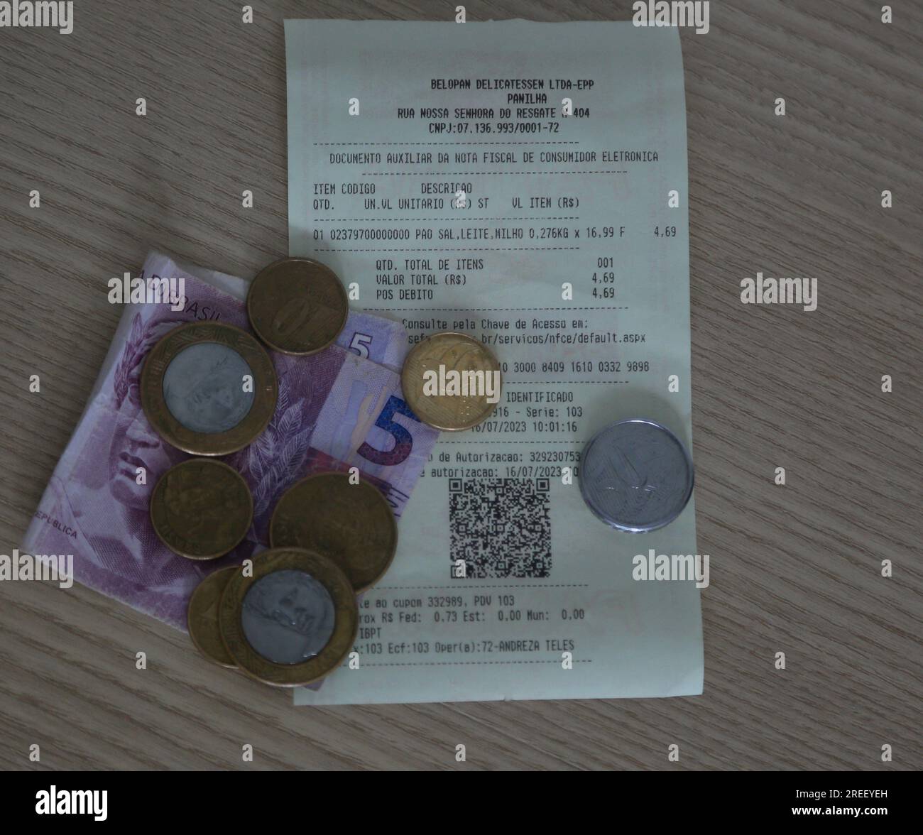 salvador, bahia, brazil - july 15, 2023: invoice with QR code and Real ...