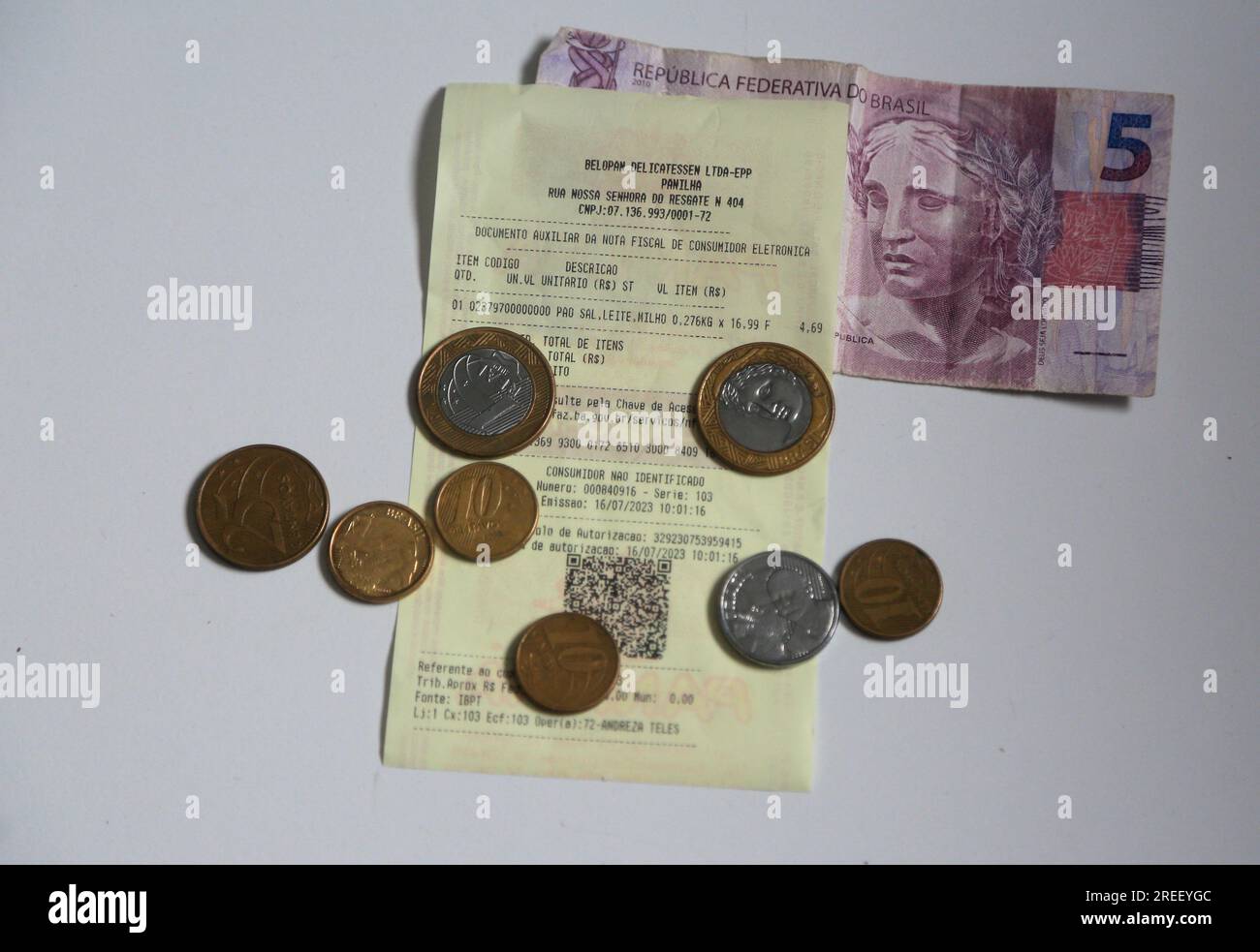 salvador, bahia, brazil - july 15, 2023: invoice with QR code and Real ...