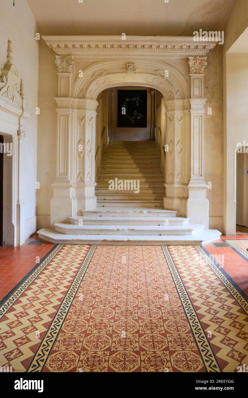 Staircase, neo-Gothic Victorian Chateau de Trevarez, built 1893-1907 by ...