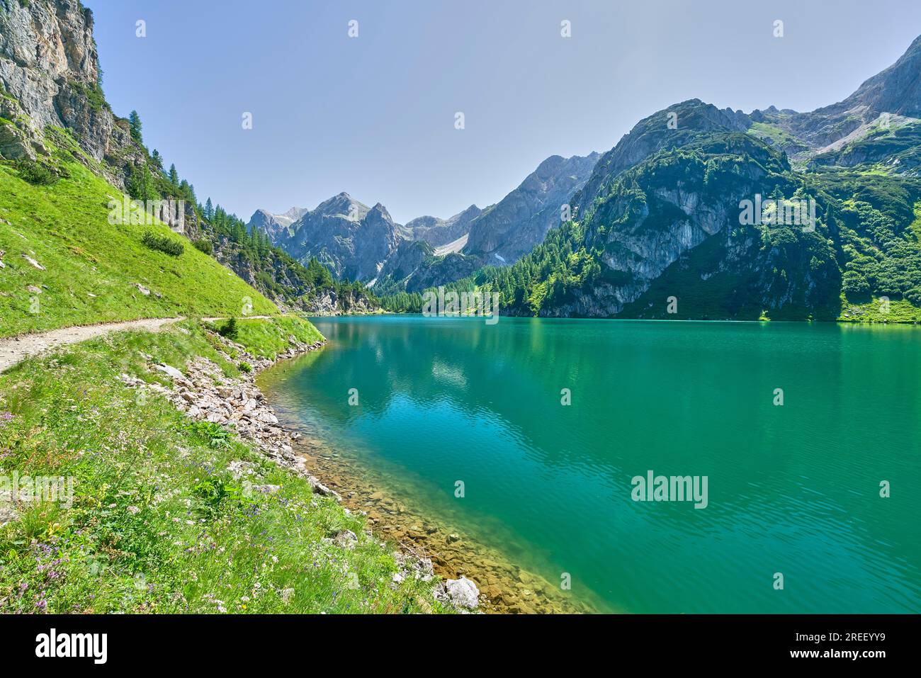 Tappenkarsee with Raucheck and Wildkarhoehe, alpine pasture, mountain ...
