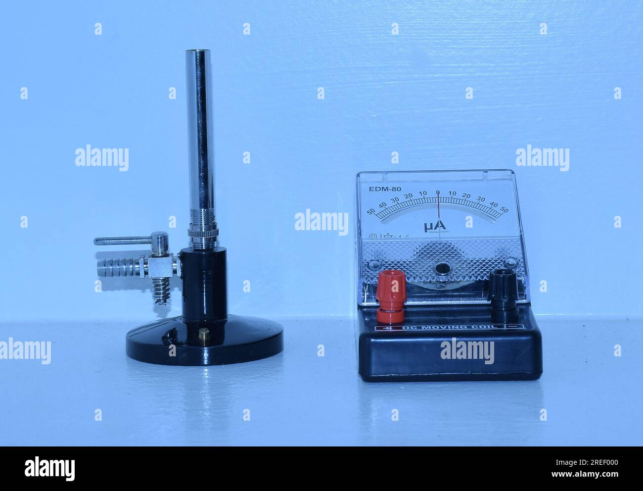 Galvanometer and Bunsen Burner is kept at a science laboratory Stock ...