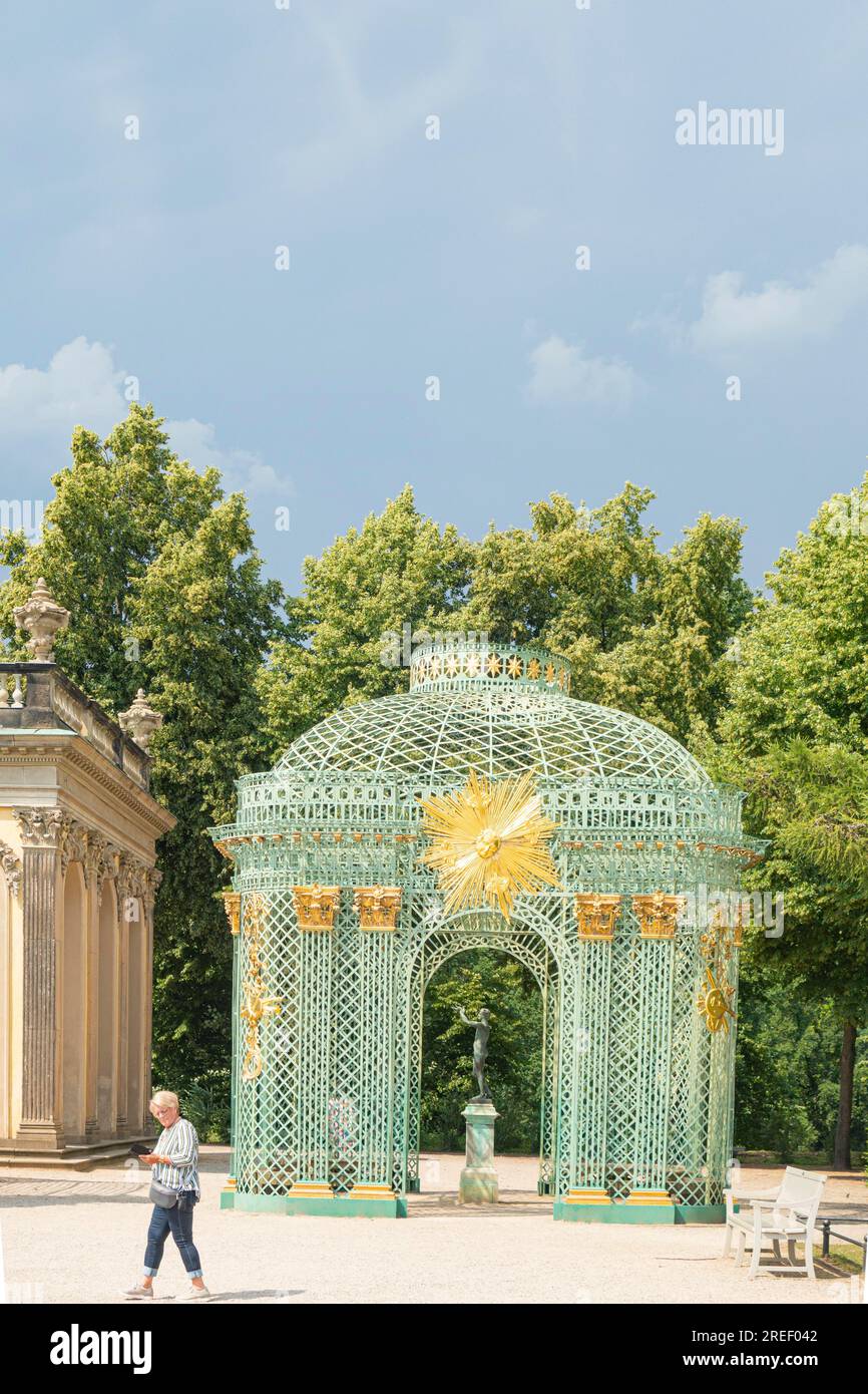 Grid Pavilion, golden sun, Palace, Sanssouci, Potsdam, Brandenburg ...