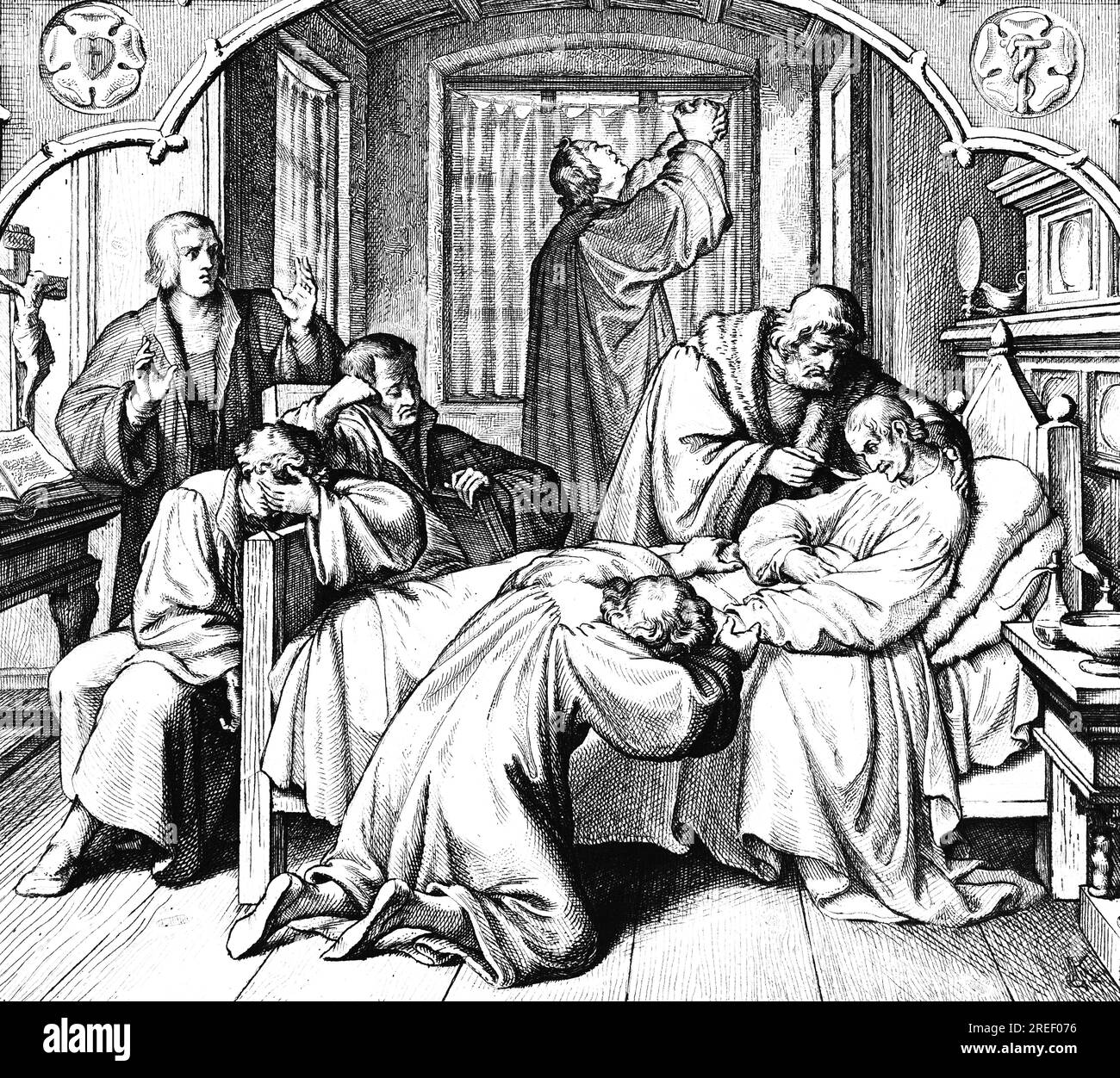 Martin Luther praying at the bedside of the sick Melanchton, Weimar ...