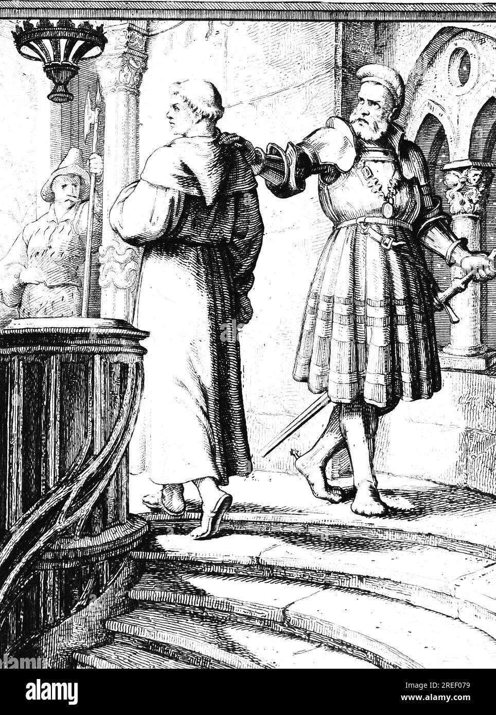 Martin Luther and Knight Georg von Frundsberg in front of the entrance ...