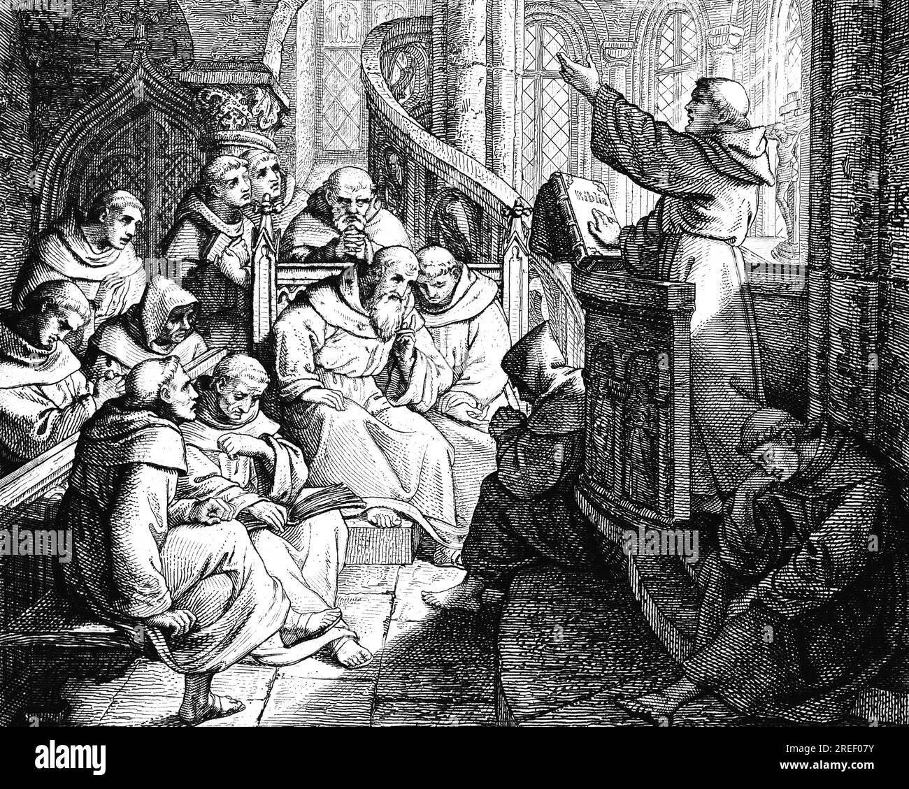 Martin Luther preaching in the monastery in front of Staupitz to other ...