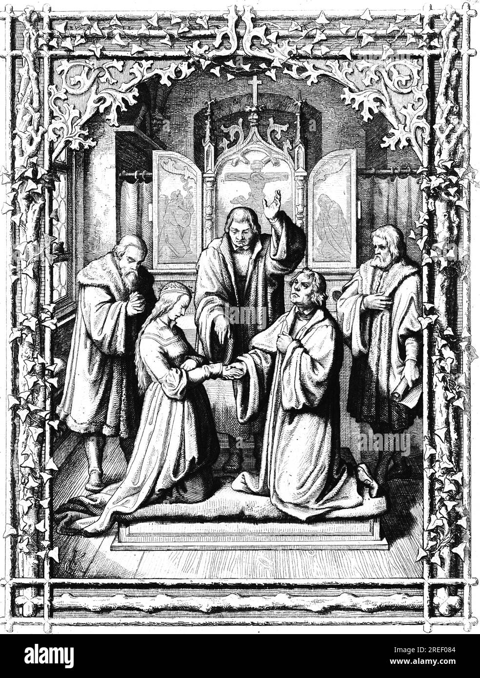 Martin Luther's marriage, Wittenberg, church, interior, priest, altar ...