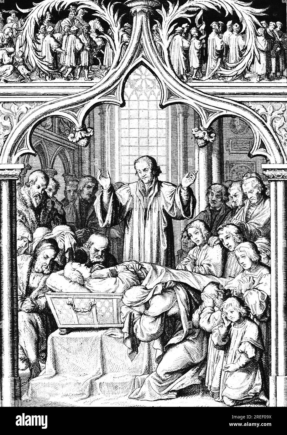 Martin Luther's funeral in 1546, death, mourning, coffin, tears, crying ...