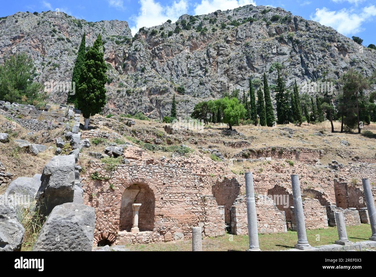 Section of Stoa (ancient walkway), Delphi Ruins Site, Greece Stock ...