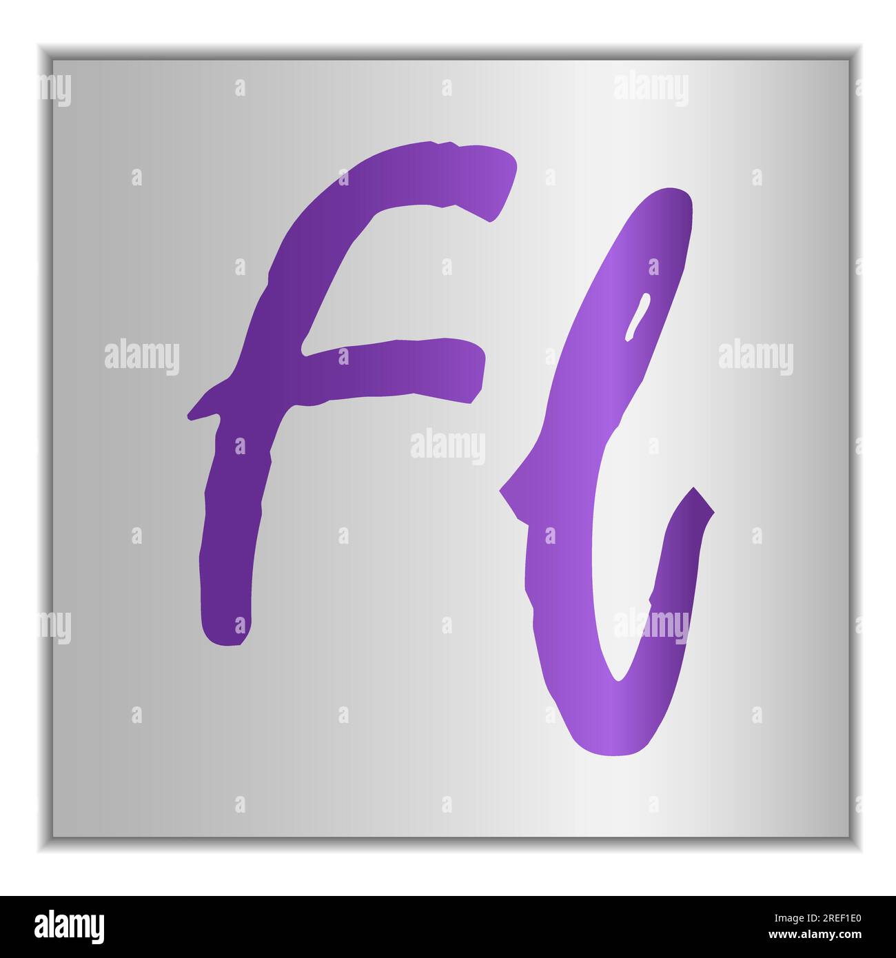 Stylized letter F of the alphabet on a silver background with shadow ...