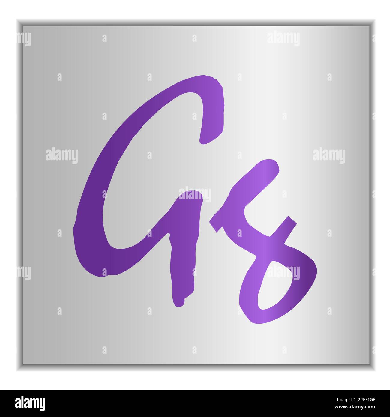 Stylized letter G of the alphabet on a silver background with shadow ...