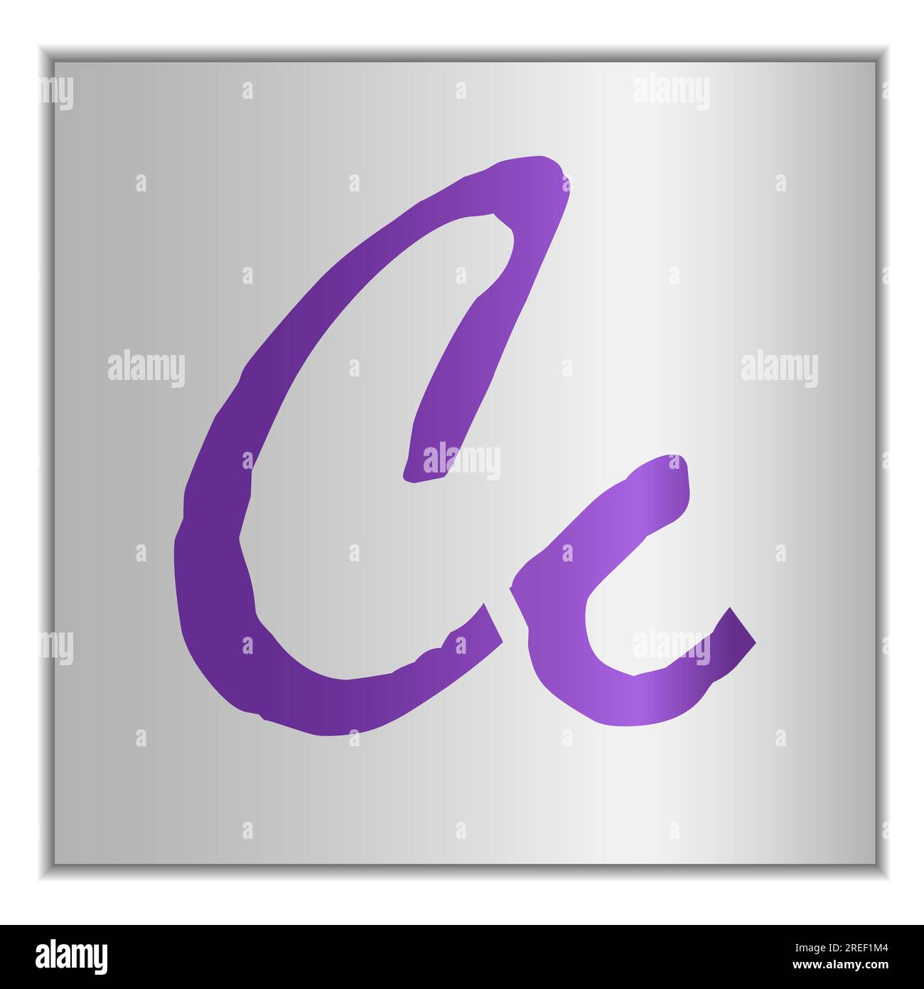 Stylized letter C of the alphabet on a silver background with shadow ...