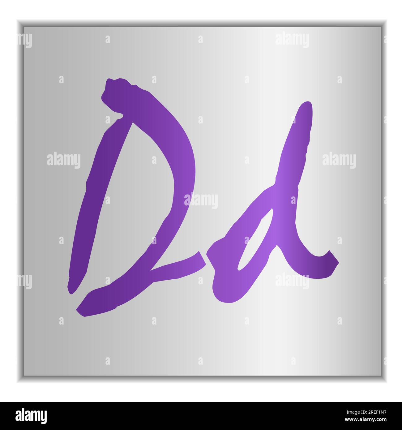 Stylized letter D of the alphabet on a silver background with shadow ...