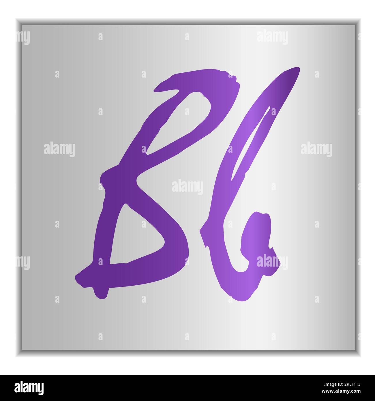 Stylized letter B of the alphabet on a silver background with shadow ...