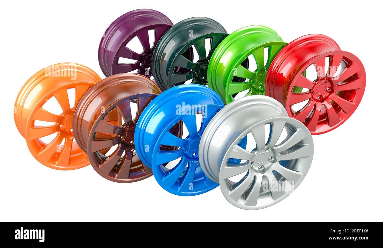 Colored car rims, 3D rendering isolated on white background Stock Photo ...