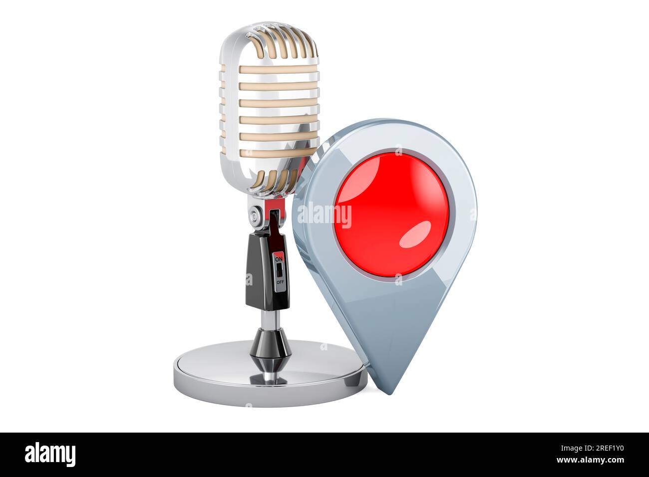 Retro microphone with map pointer. 3D rendering isolated on white ...