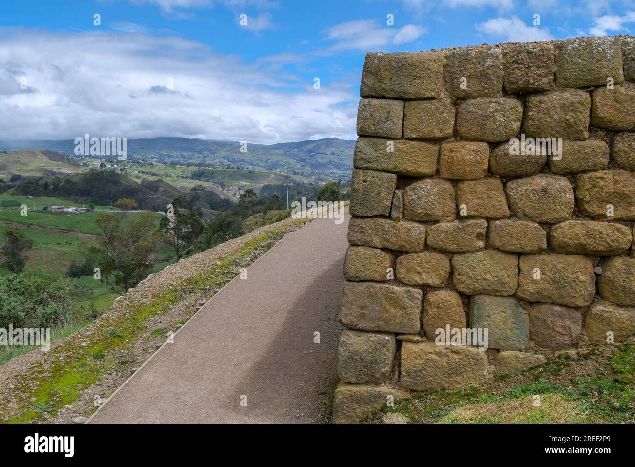 Ruin wall of Ingapirca, Ecuador, with valley in the background Stock ...