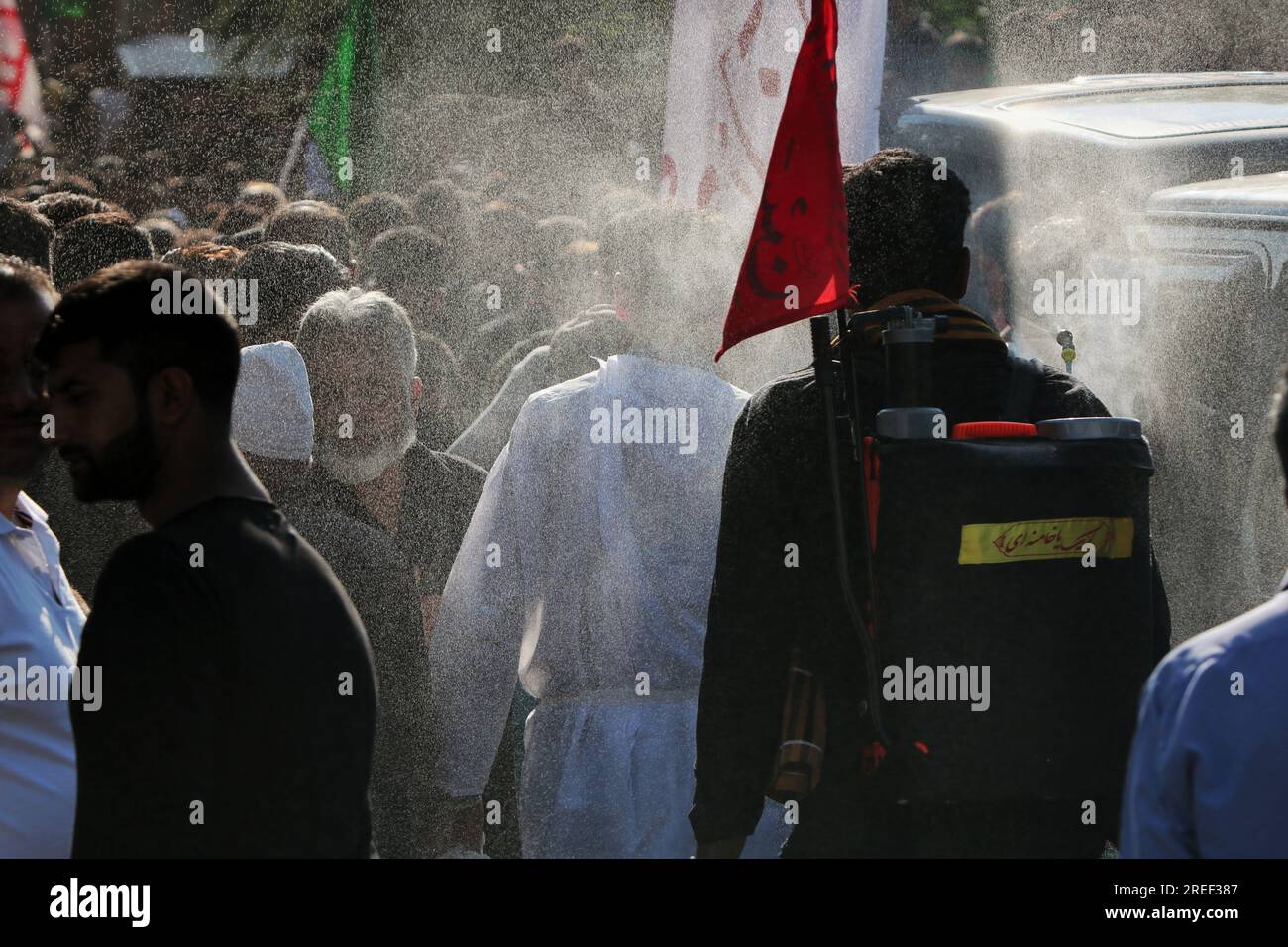Srinagar, India. 27th July, 2023. Kashmiri Shiite Muslims take part in a ritual religious ...