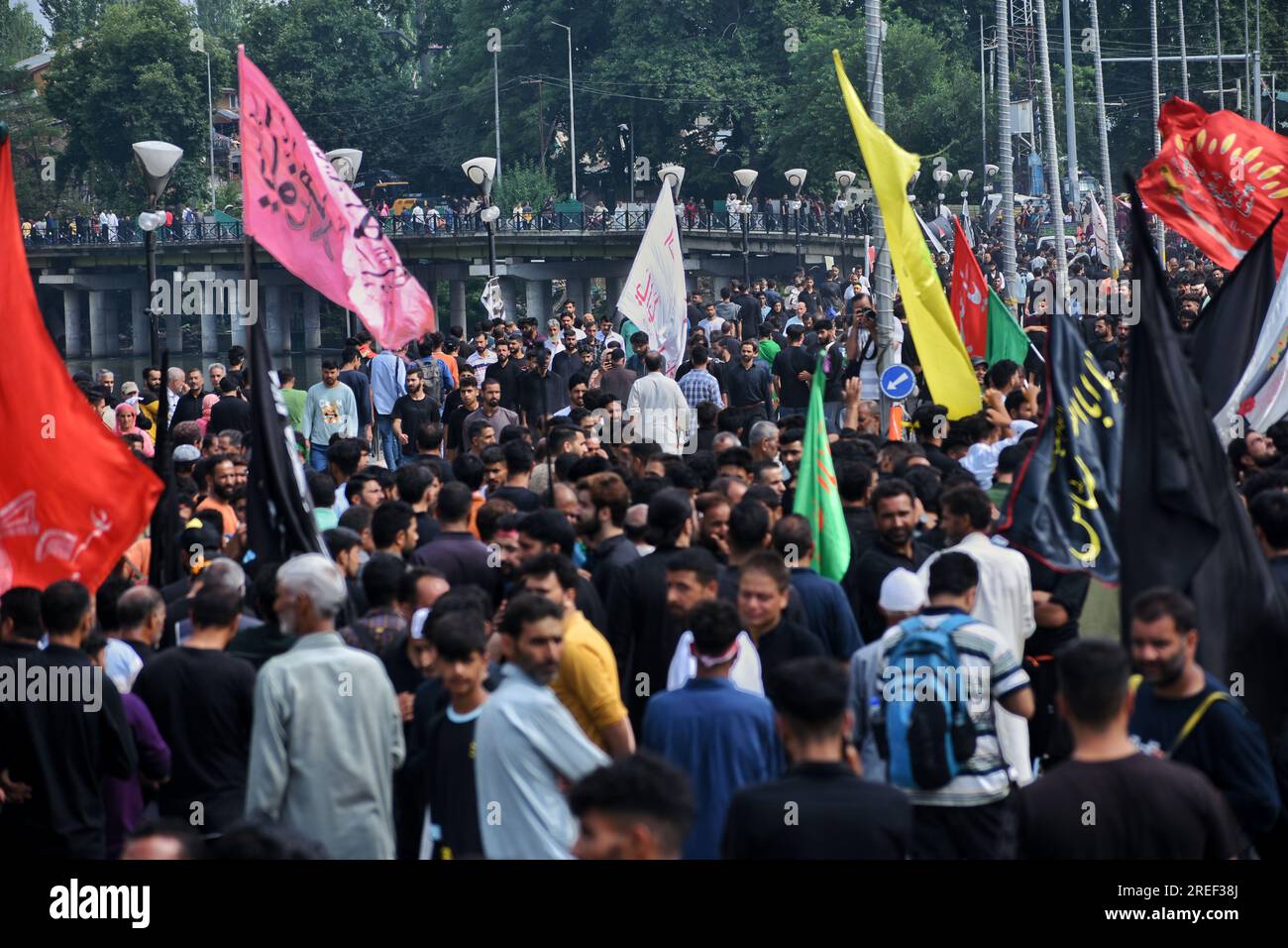 Srinagar, India. 27th July, 2023. Kashmiri Shiite Muslims take part in a ritual religious ...