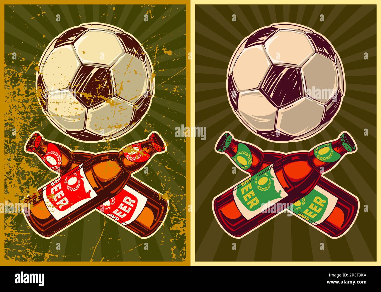 Football bar concept with balls and beer bottles in hand draw style for ...