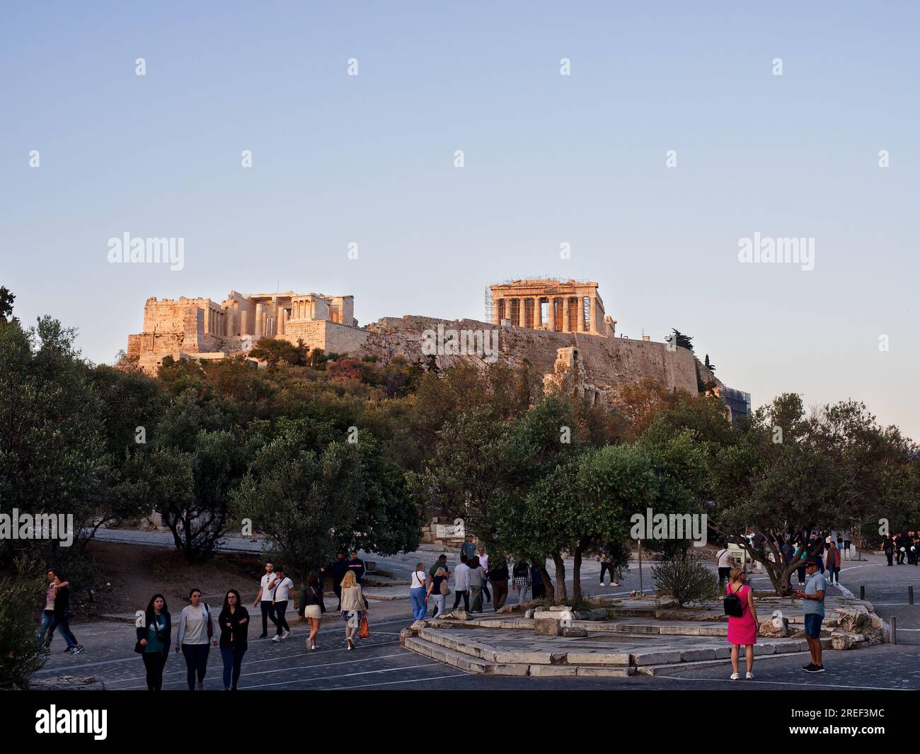 Acropolis hill view with Parthenon over Dionysiou Areopagitou street ...