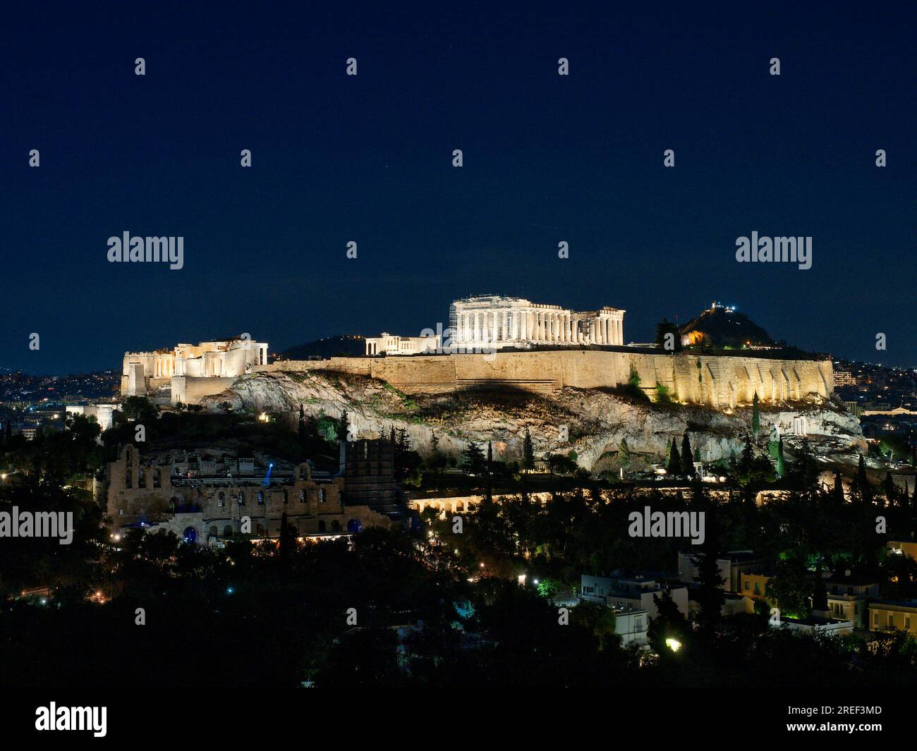 Parthenon and Acropolis hill in summer night, Athens, Greece Stock ...