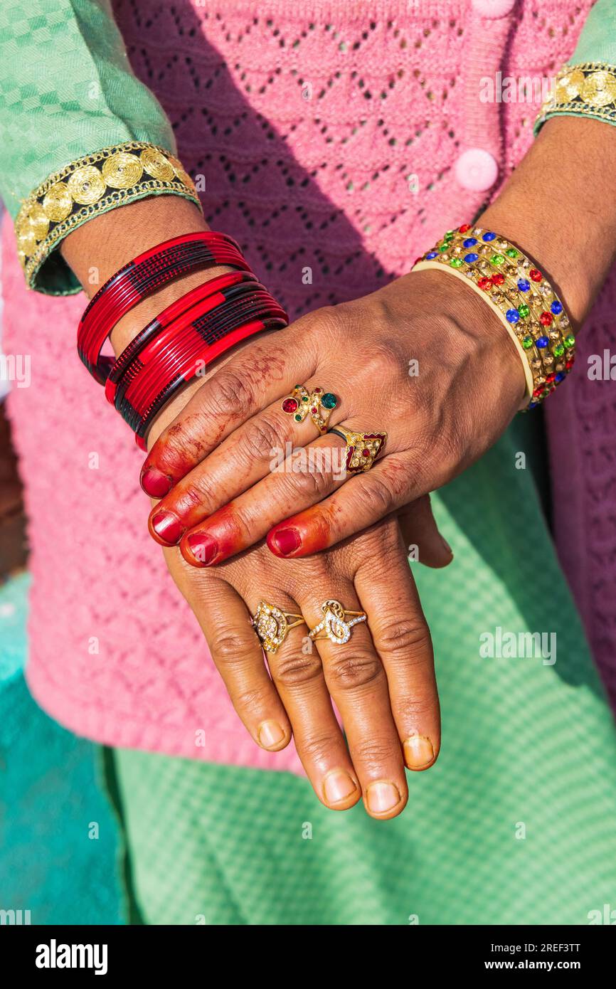 Kangan, Jammu and Kashmir, India. A village woman with jewelry and ...