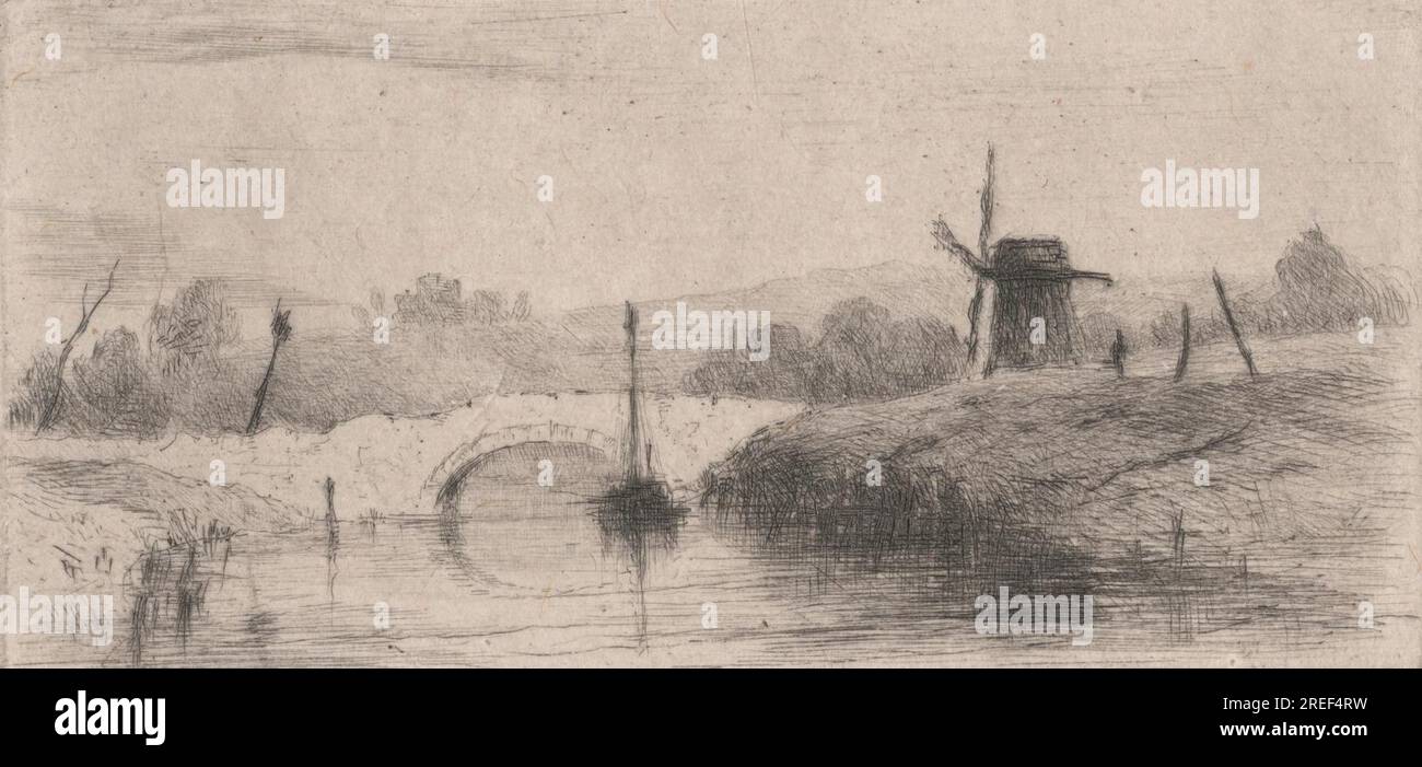 Bridge and Mill 1875 by Henry Ninham Stock Photo - Alamy