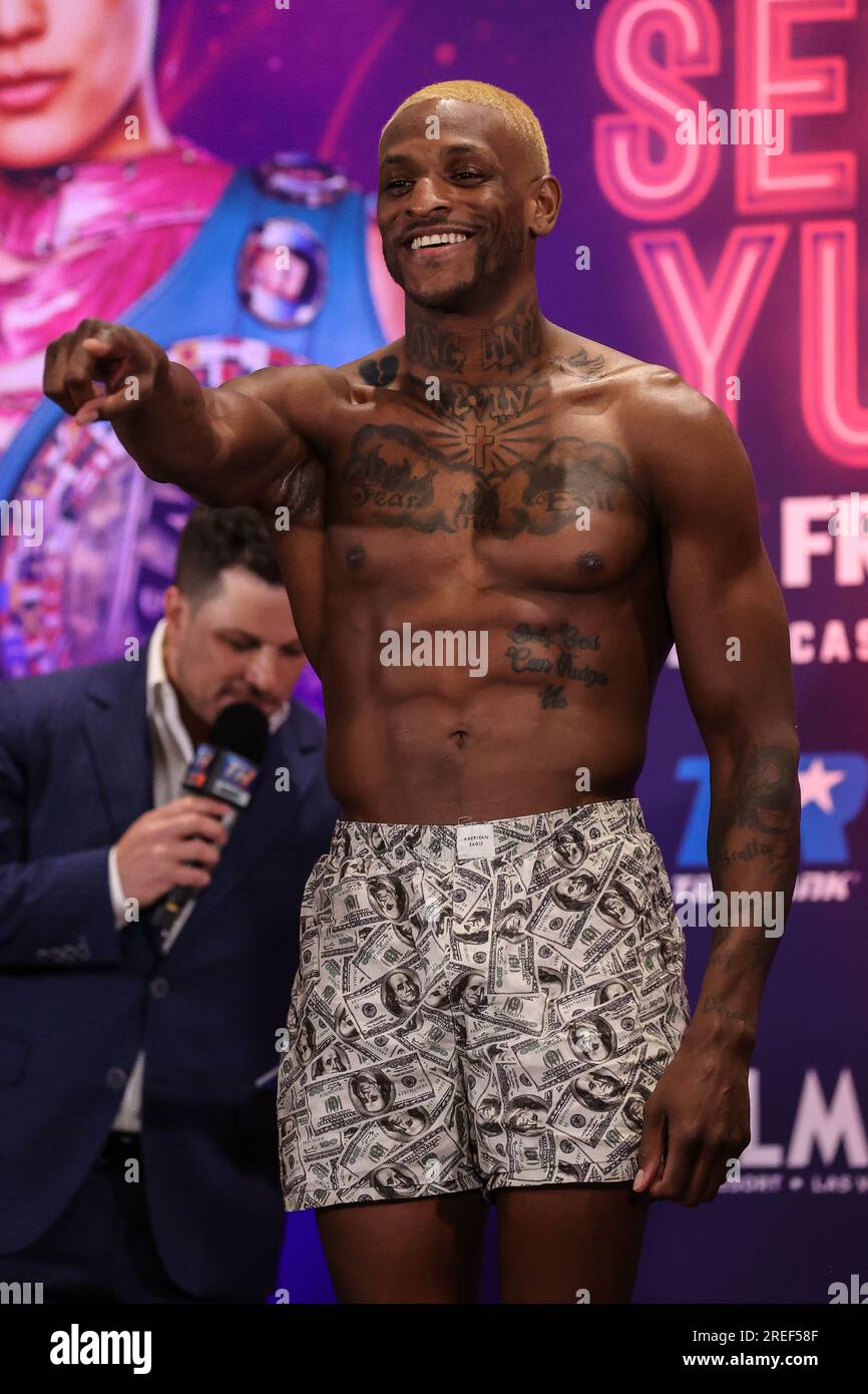 Las Vegas, NV, USA. 27th July, 2023. William Langston on stage during the weigh in prior to his ...