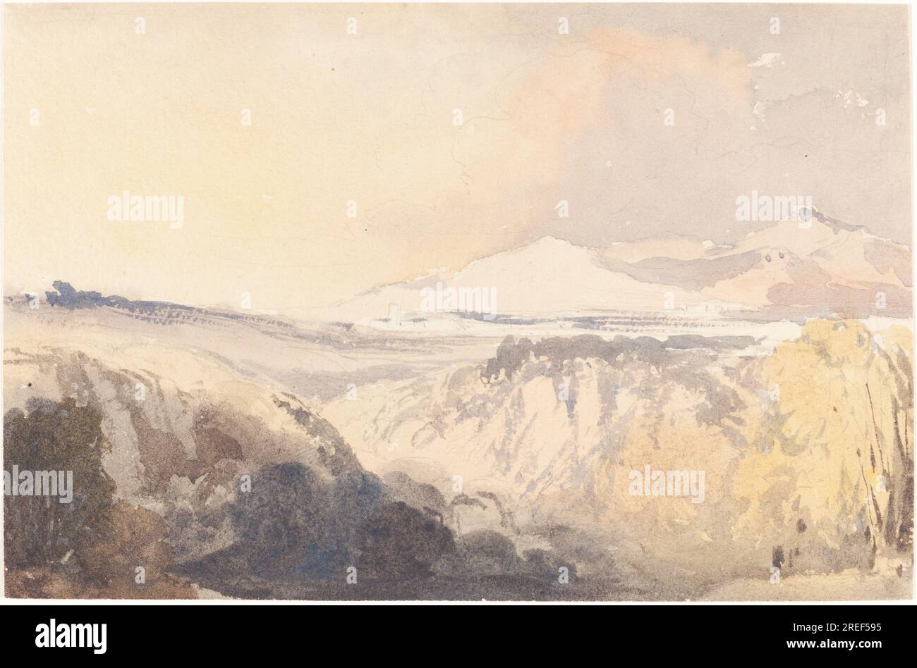 "John Gendall, Landscape with a Distant Mountain Range, 0, watercolor ...