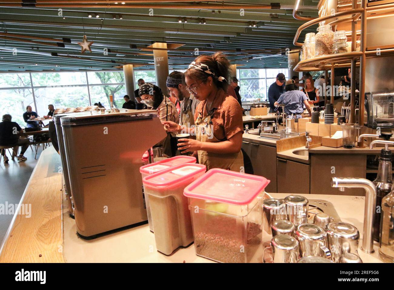 The first floor Reserve Coffee Bar at the five-story 35,000 square foot Starbucks Reserve ...