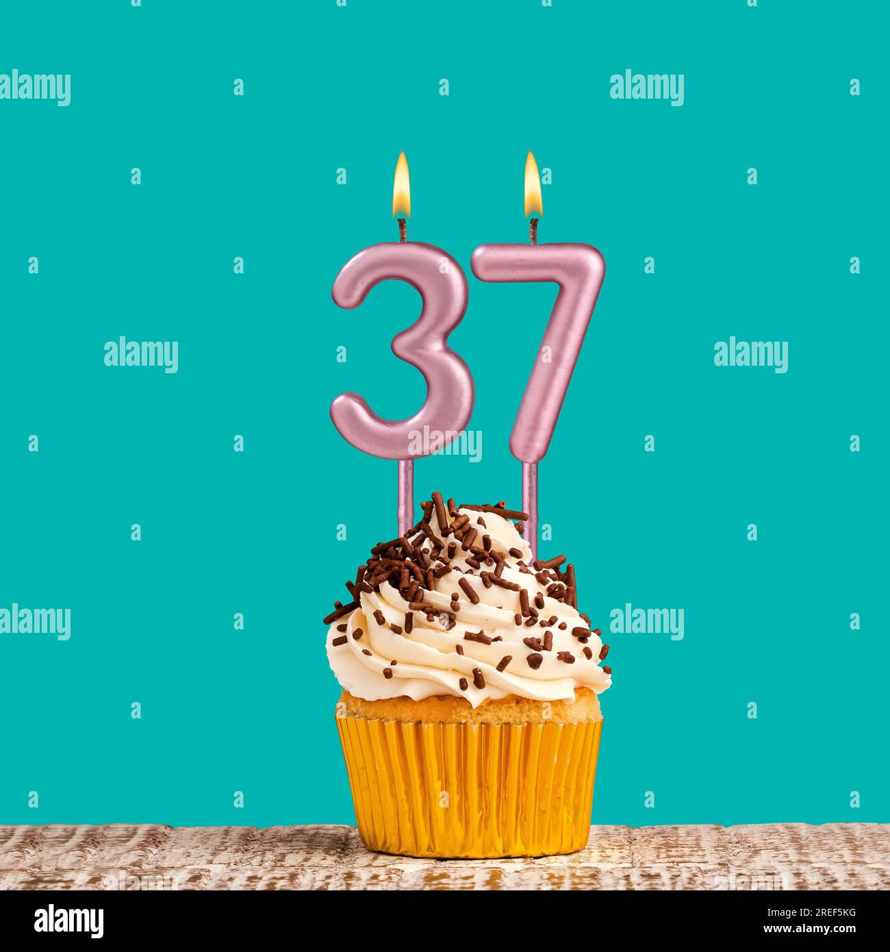 Birthday candle number 37 - Aquamarine card design Stock Photo - Alamy