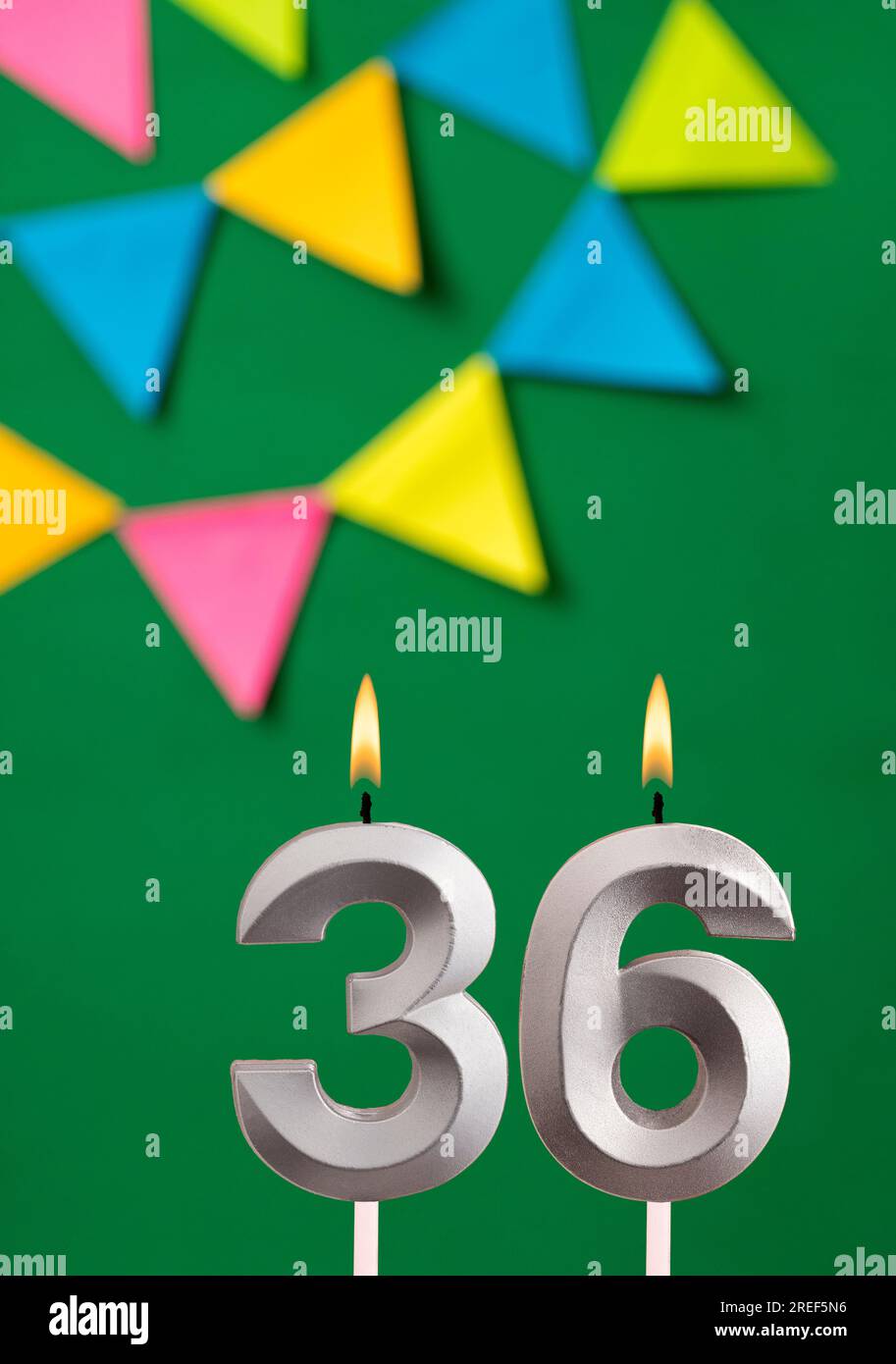 Vertical birthday card with number 36 candle - Green background with ...