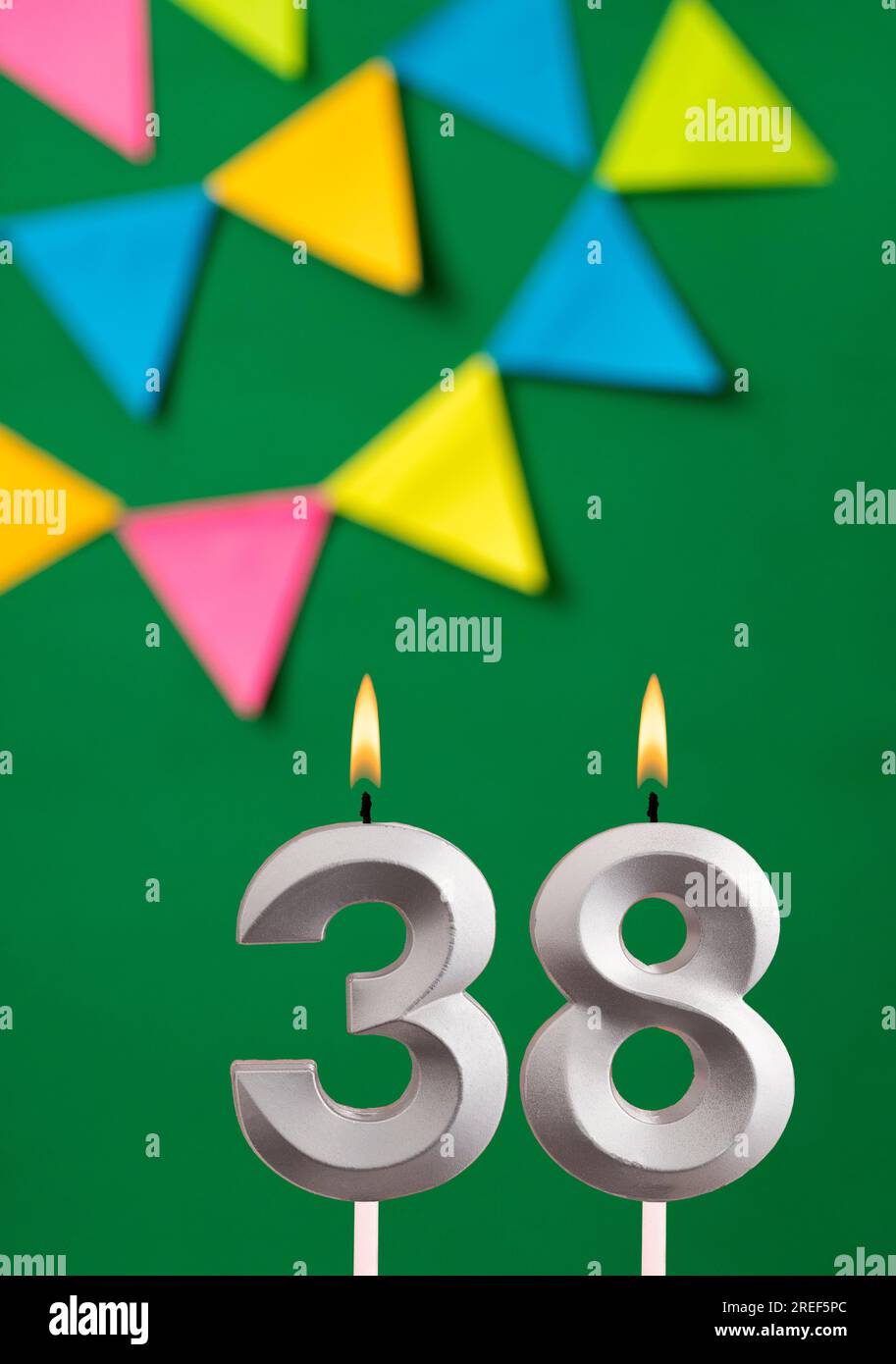 Vertical birthday card with number 38 candle - Green background with ...