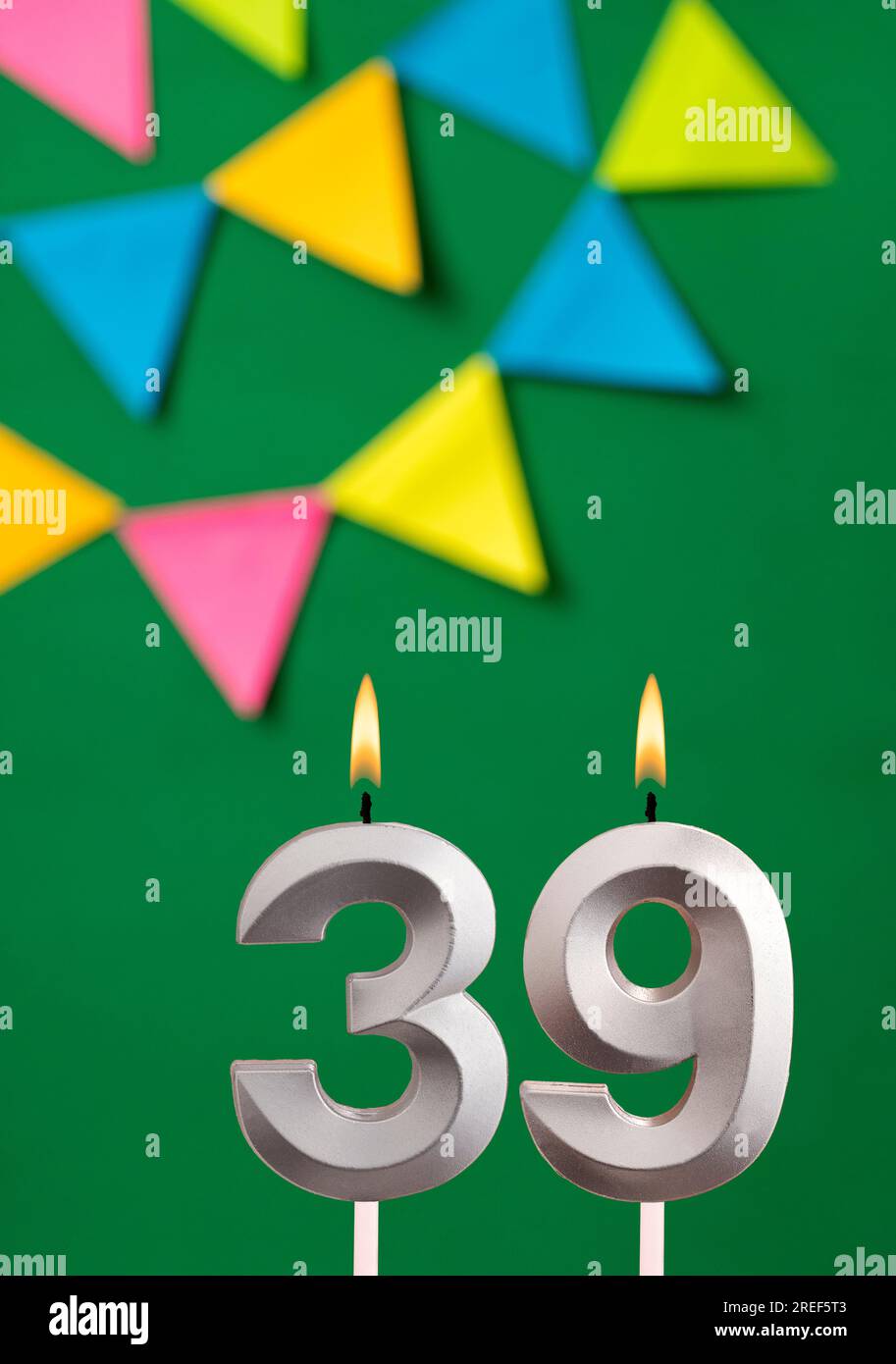 Candle number 39 birthday - Green anniversary card with pennants Stock ...