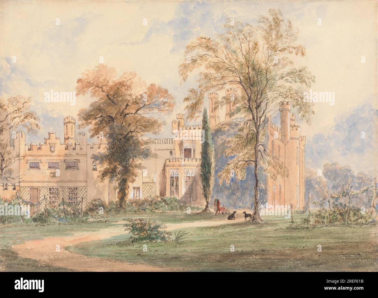 An unidentified Gothic Mansion: Side View of the House with Garden by ...