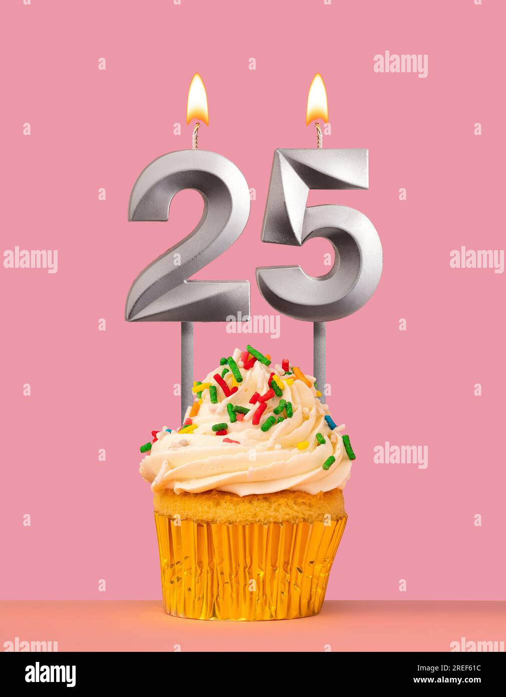 Birthday card with cupcake and candle number 25 Stock Photo - Alamy