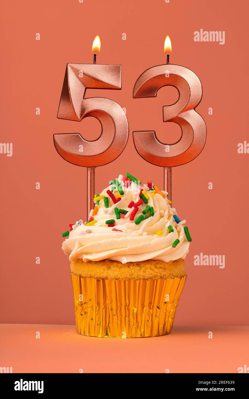 Birthday cake with candle number 53 - Coral fusion background Stock ...