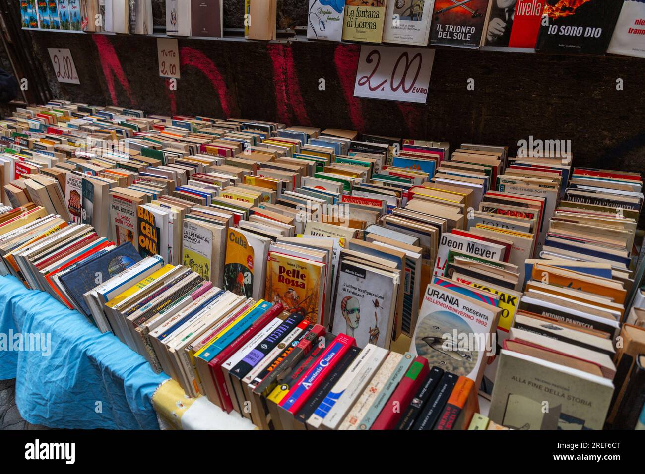 Naples, Italy - APR 9, 2022: Second hand used books for sale on a ...