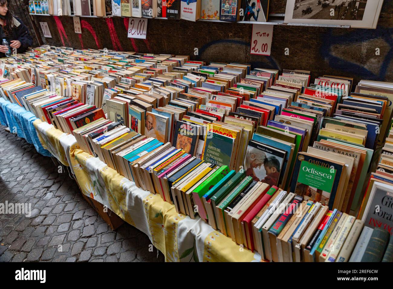 Naples, Italy - APR 9, 2022: Second hand used books for sale on a ...