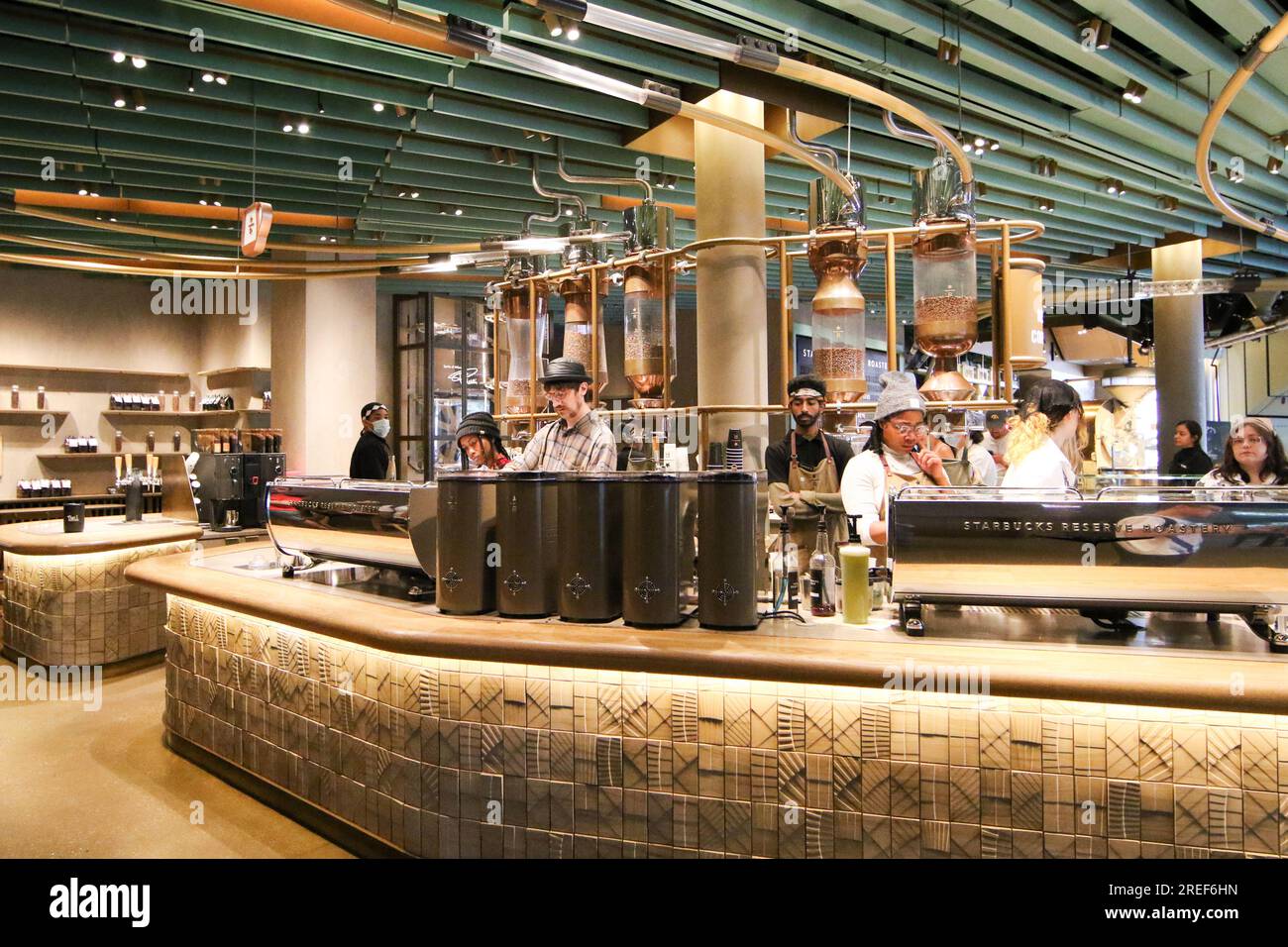 The first floor Reserve Coffee Bar at the five-story 35,000 square foot Starbucks Reserve ...