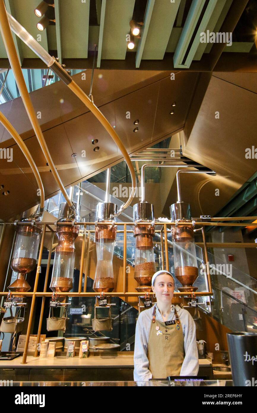 The first floor Reserve Coffee Bar at the five-story 35,000 square foot Starbucks Reserve ...