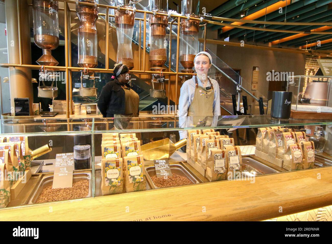 The first floor Reserve Coffee Bar at the five-story 35,000 square foot Starbucks Reserve ...