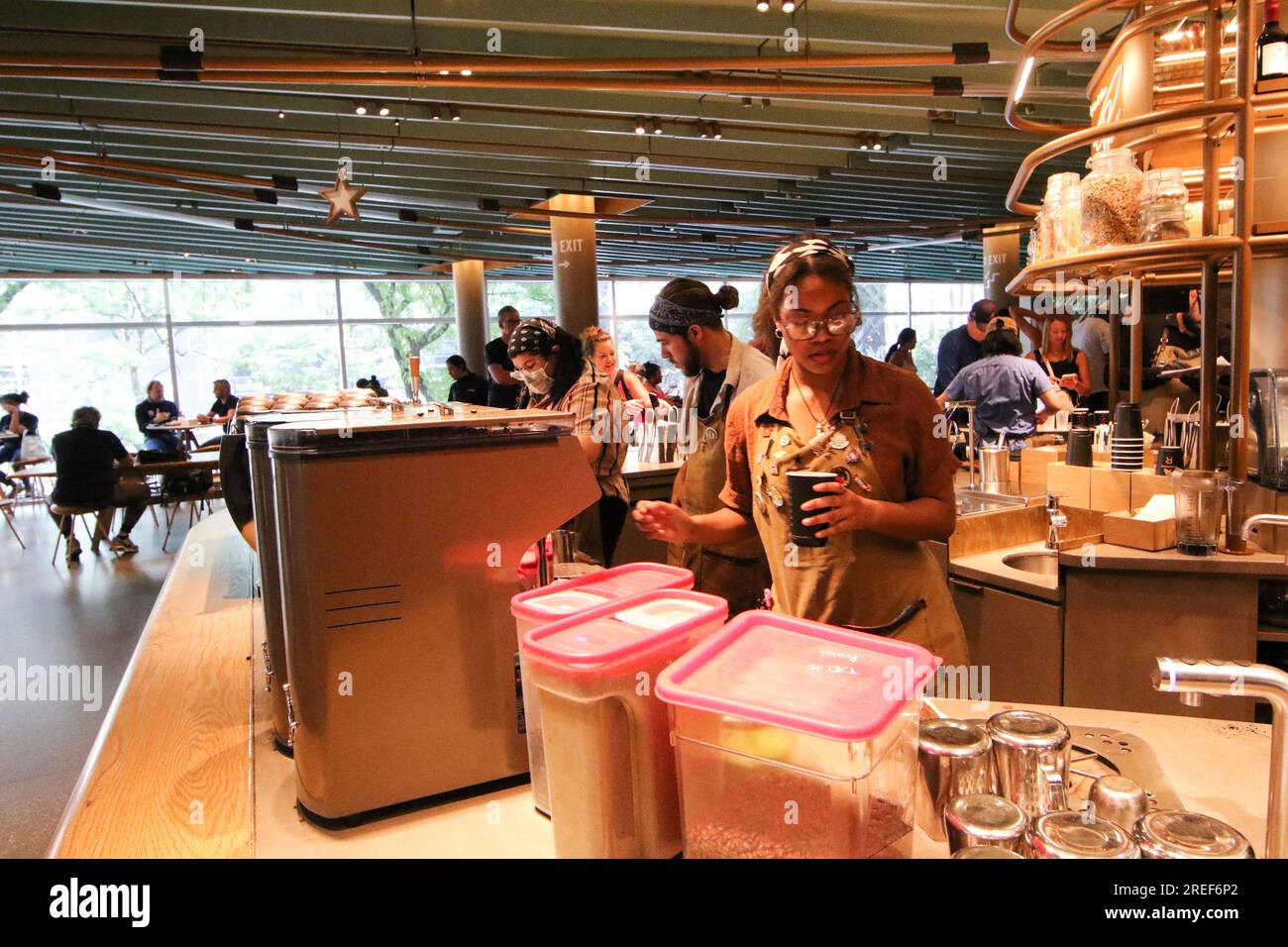 The first floor Reserve Coffee Bar at the five-story 35,000 square foot Starbucks Reserve ...