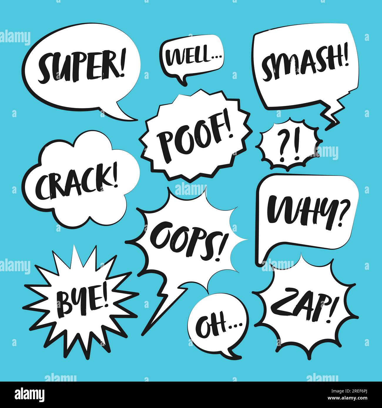 Comic speech bubbles with handwritten text. Outline, hand drawn retro ...