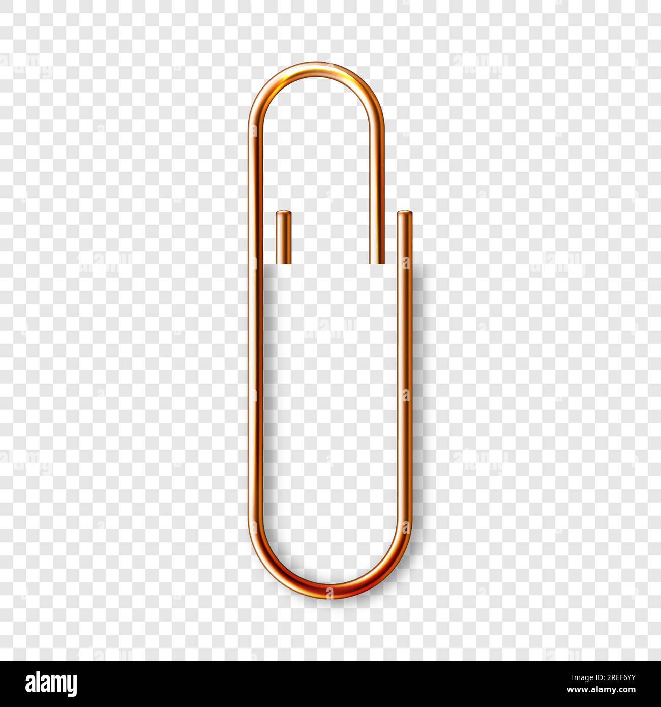 Realistic copper paperclip attached to paper isolated on white ...