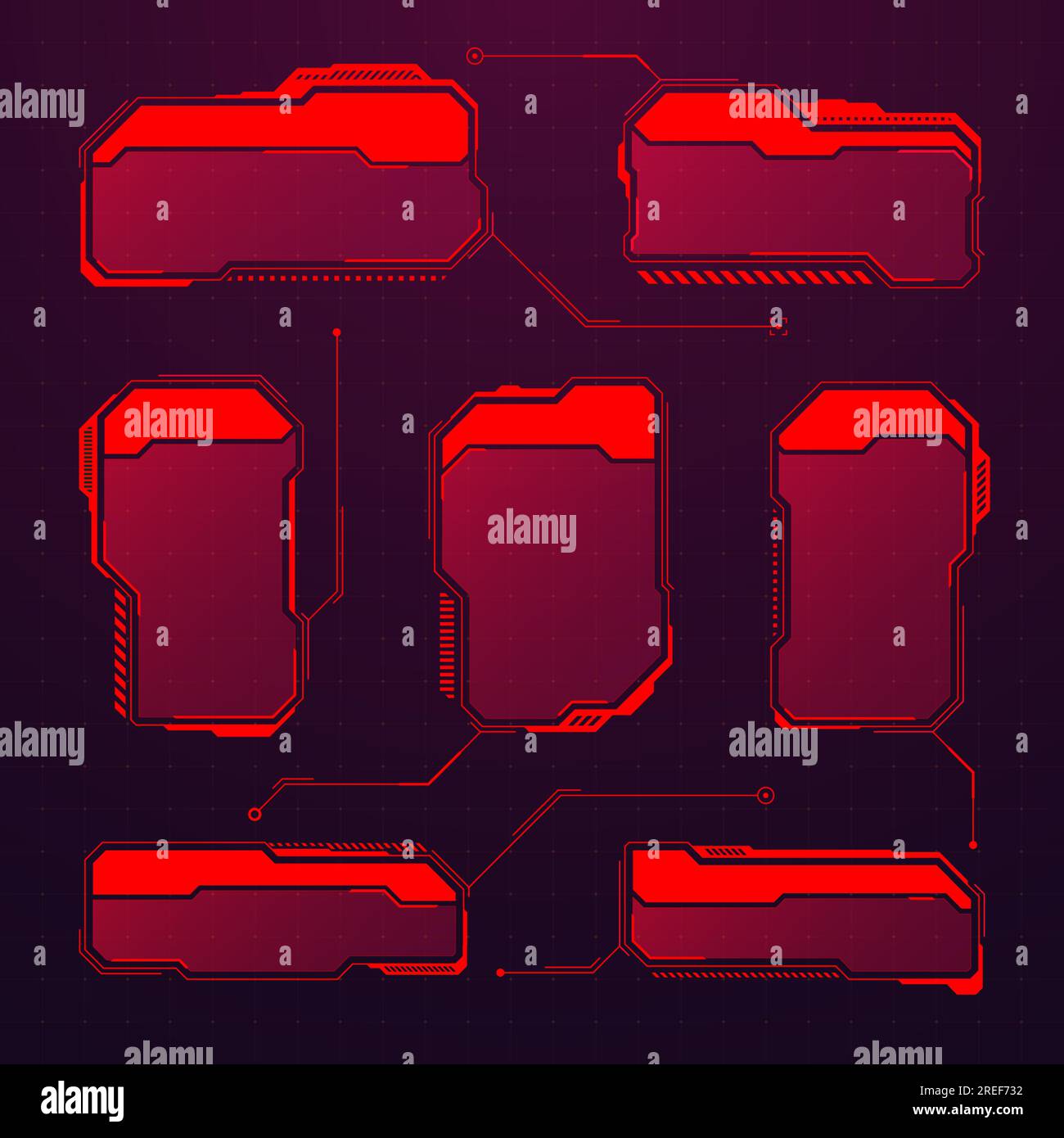 Red futuristic HUD or UI elements. Sci-fi user interface text boxes ...