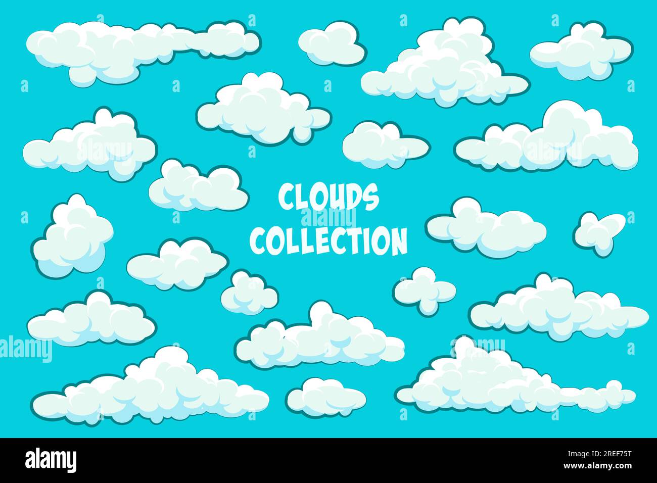 Painted cartoon clouds on blue background. Simple hand drawn round ...