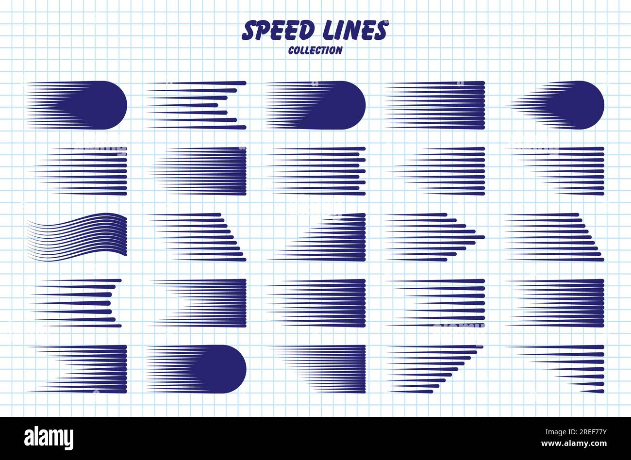Hand drawn cartoon speed lines with round corners on checkered paper ...