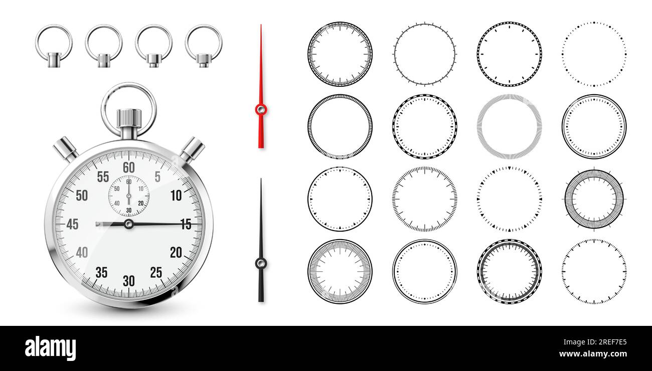 Classic stopwatch with clock faces. Shiny metal chronometer, time ...