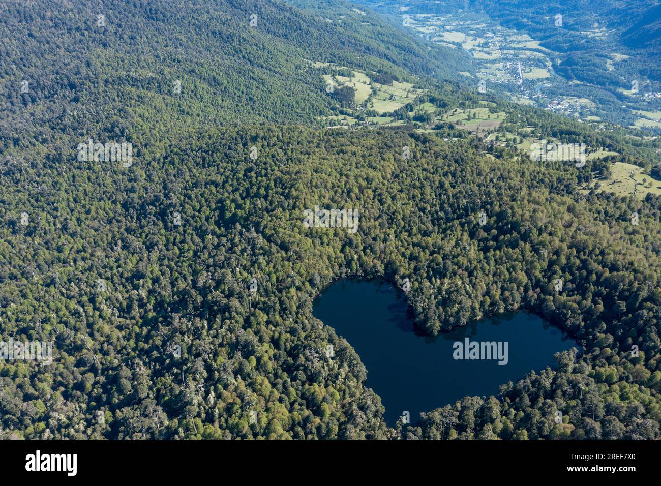 Heart lagoon, Laguna Corazon, Chile. Drone top down view go lagoon with ...